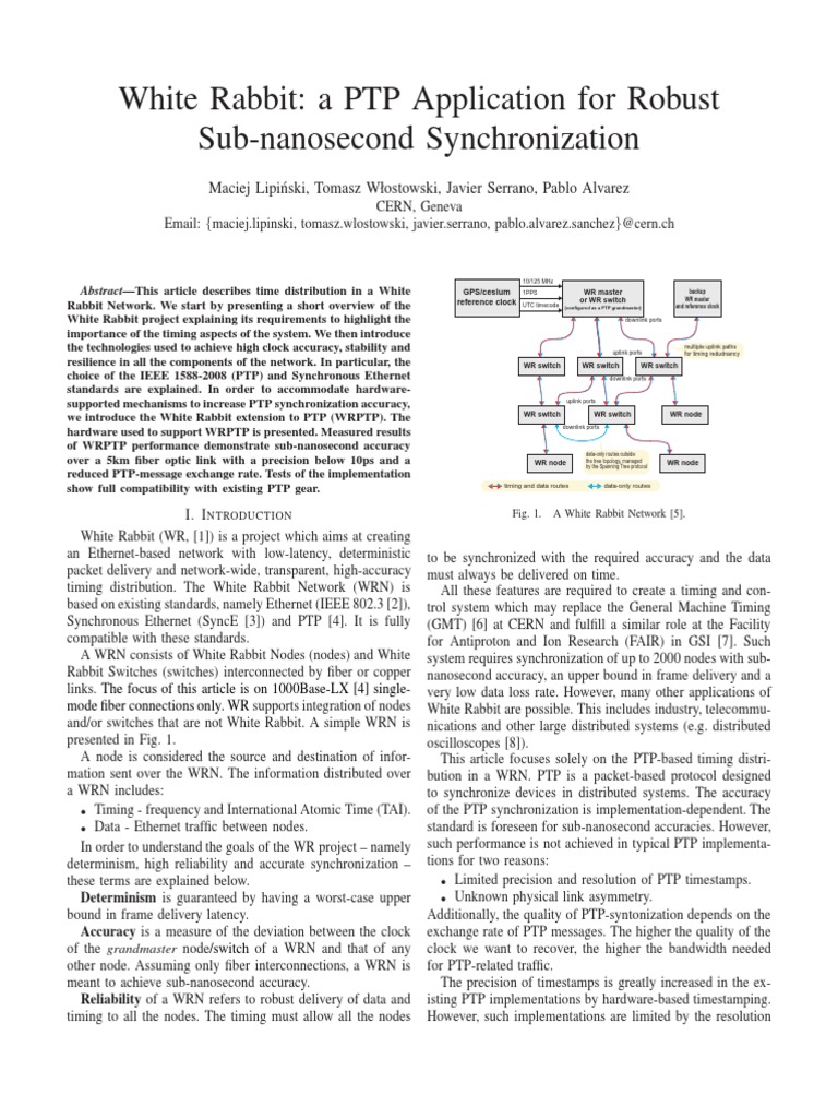 White Rabbit A Ptp Application For Robust Sub Nanosecond