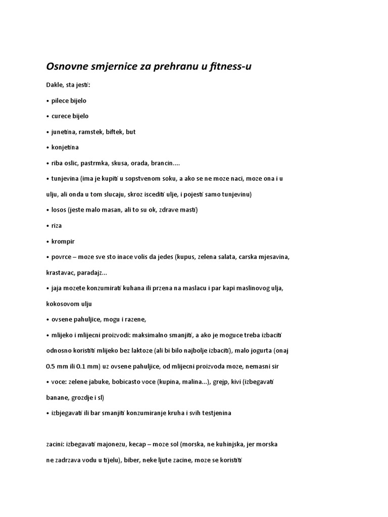 Osnovne Smjernice Za Prehranu U Fitness | PDF