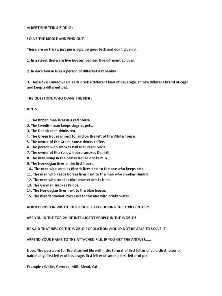 Albert Einstein Riddle | PDF