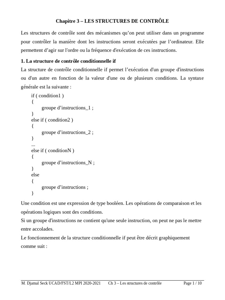 Chapitre 3 - Les Structures de Contrôle | PDF | Structure de contrôle | Programme informatique