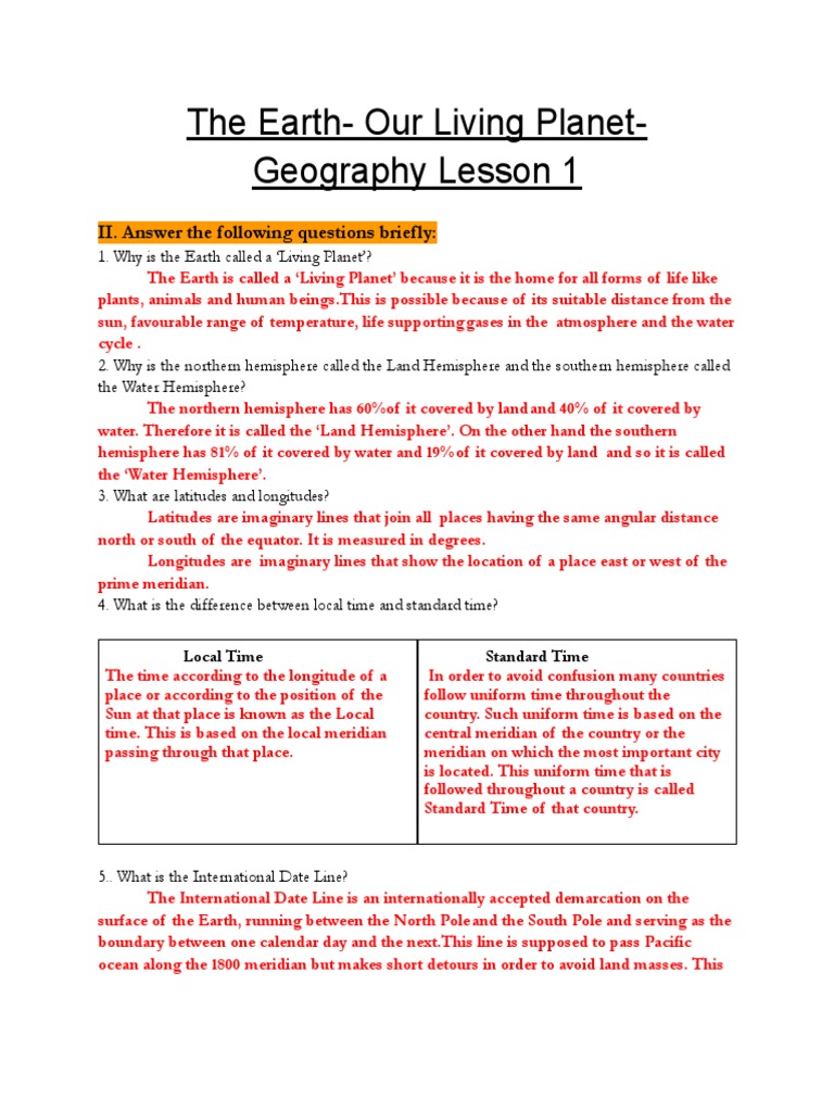 The Earth - Our Living Planet - Geography Lesson 1 | PDF | Earth ...