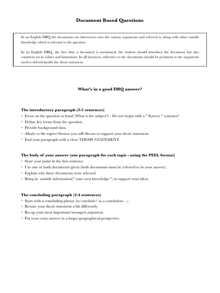 Document Based Questions: What's in A Good DBQ Answer? | PDF | Essays ...