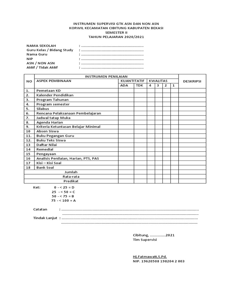 Instrumen Pengukuran Kinerja Guru Dan Kepsek Sebelum Dan | PDF
