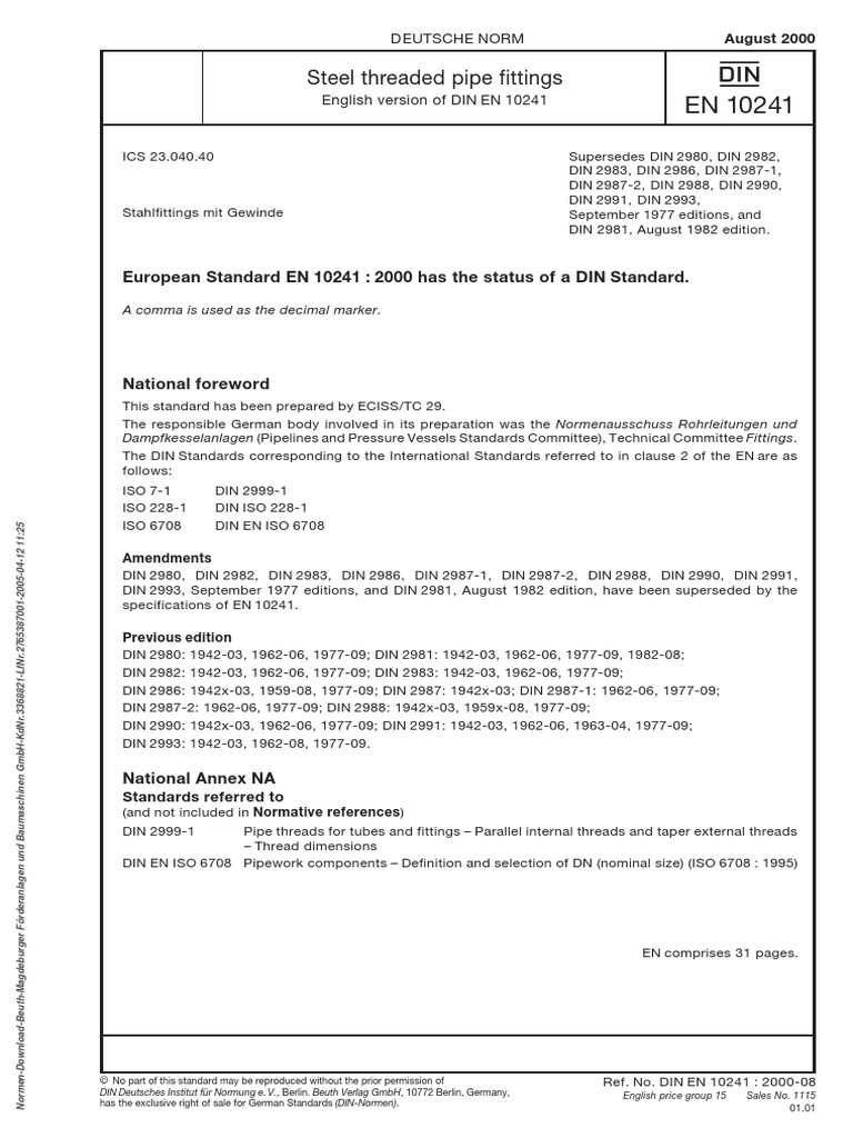 En 10241 | PDF | International Organization For Standardization | Pipe ...