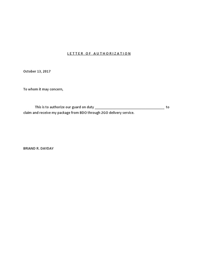 Form - Letter of Authorization | PDF