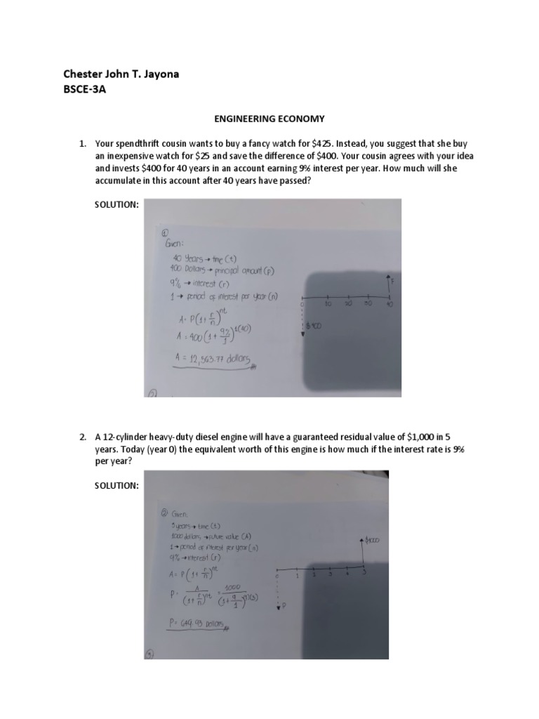 Chester John T. Jayona Bsce-3A: Engineering Economy | PDF | Interest | Loans