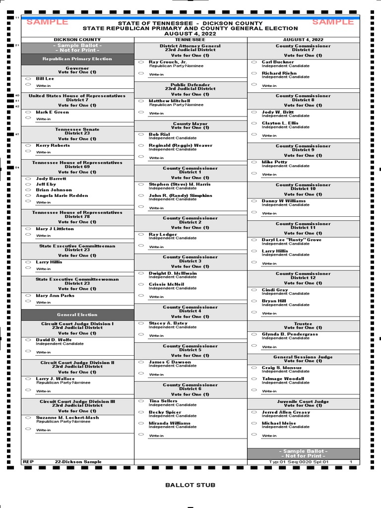 Dickson County Election Sample Ballot | PDF | Judge | Government ...