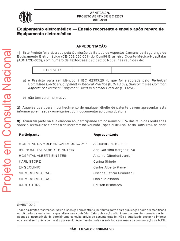 NBR Iec 62353 | PDF | Rede de computadores | Eletricidade