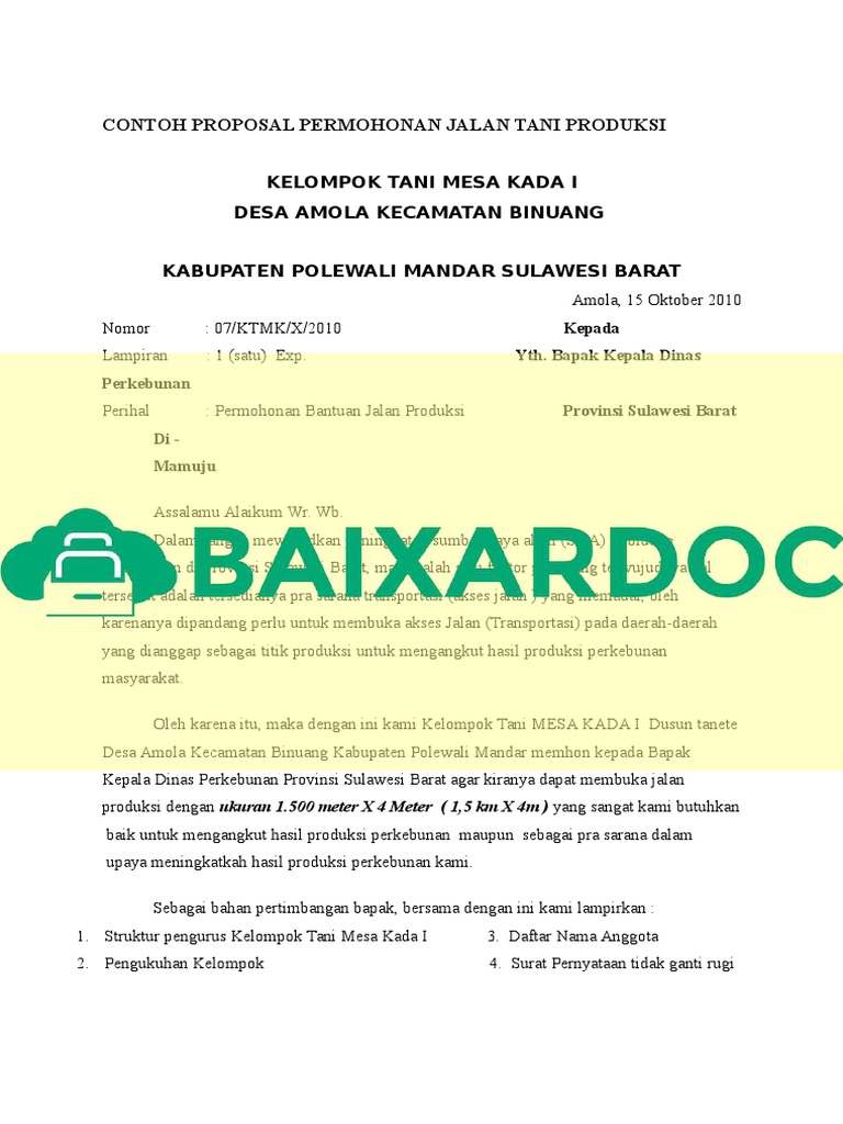 Proposal Permohonan Jalan Tani Produksi Pdf