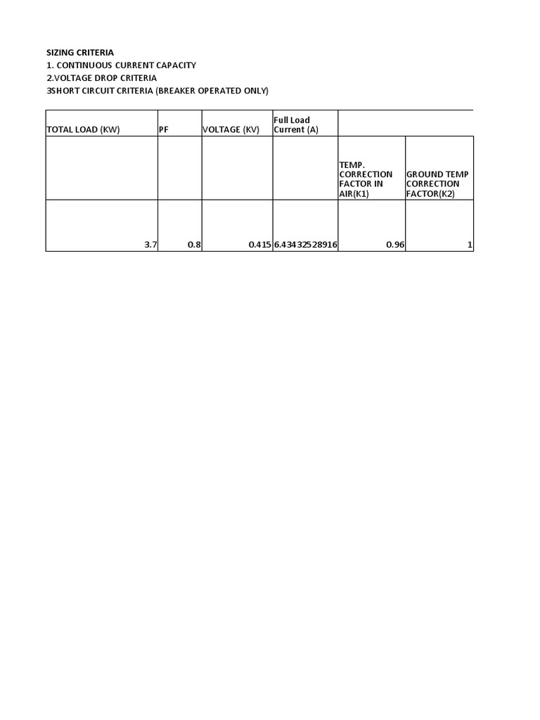 Cable Sizing Calculation | PDF