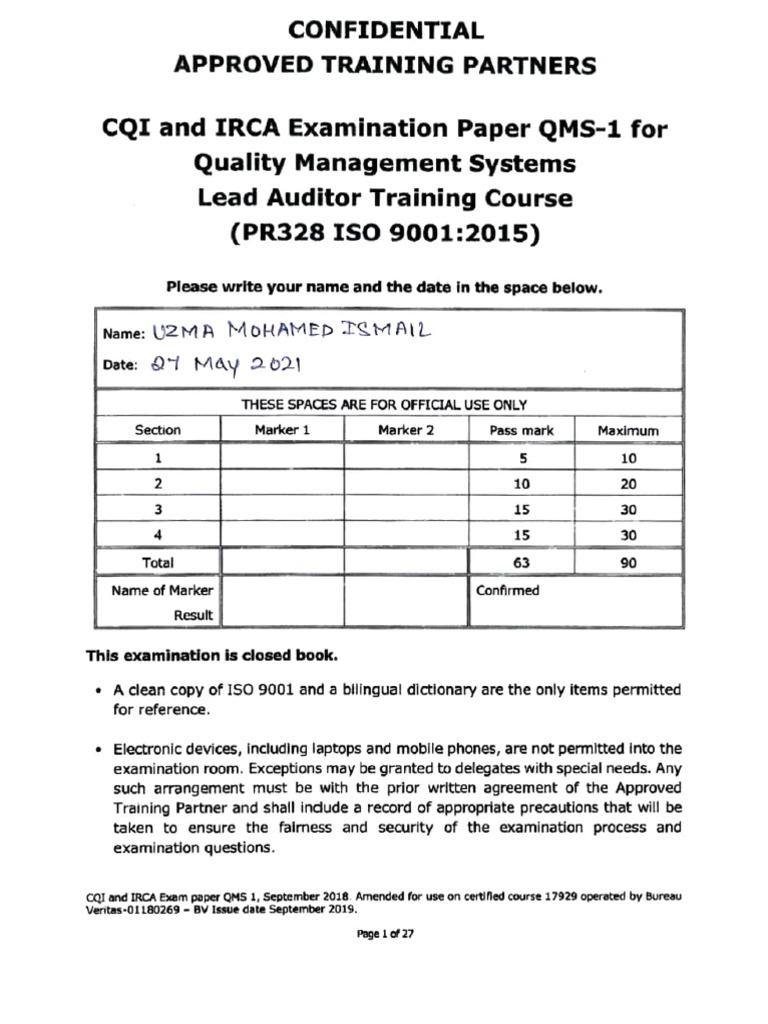 ISO 9001 LA Exam | PDF