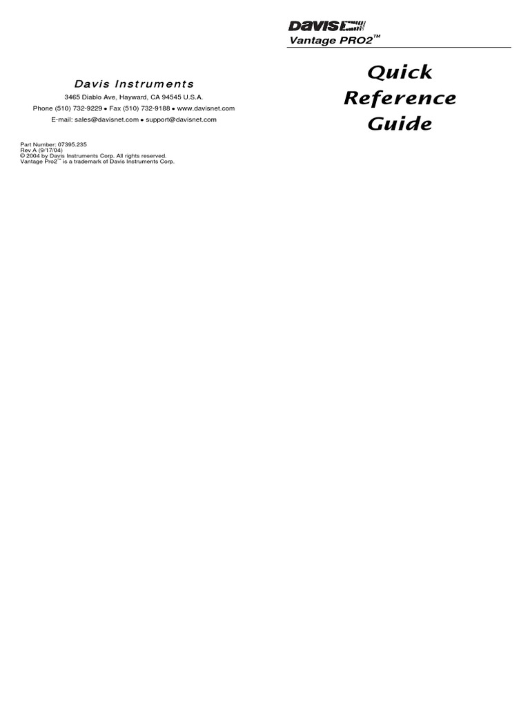 Quick Reference Guide: Davis Instruments | PDF | Humidity | Earth Sciences