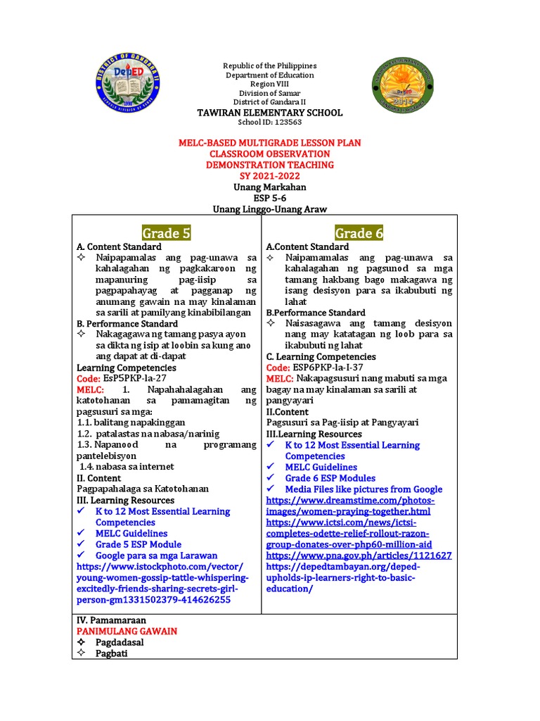 Lesson Plan Esp Week 1 Day 1 | PDF