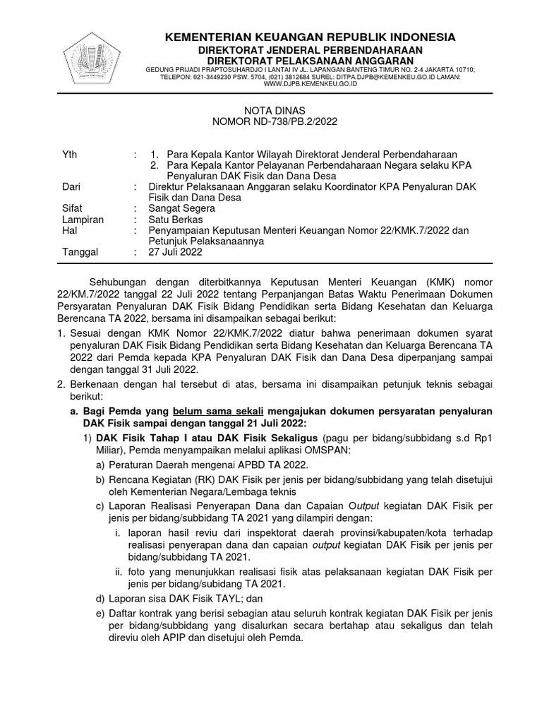 Juknis Perpanjangan DAK Fisik | PDF