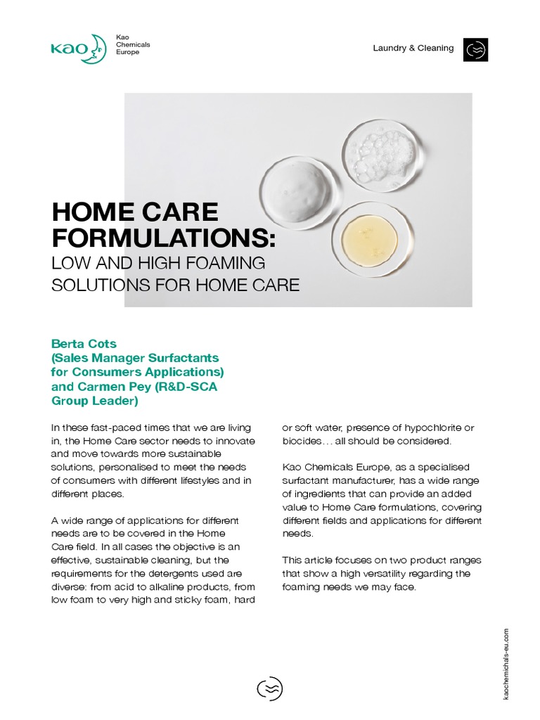Home Care Formulations:: Low and High Foaming Solutions For Home Care ...
