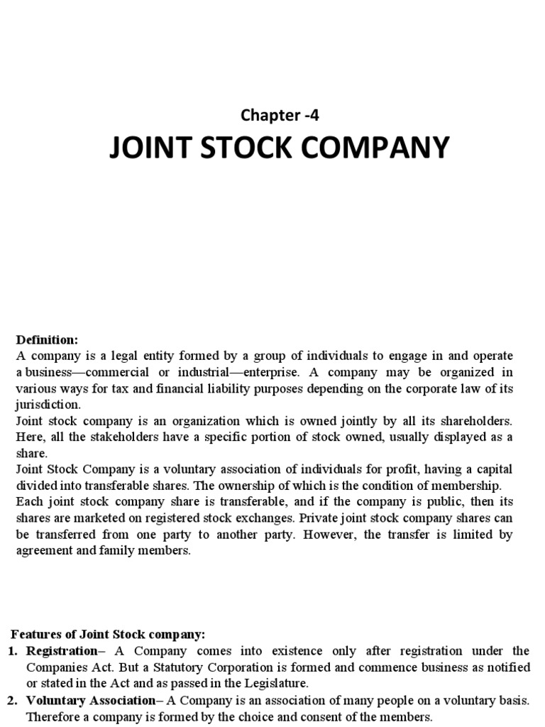 Joint Stock Company: Chapter - 4 | PDF | Limited Company | Joint Stock ...