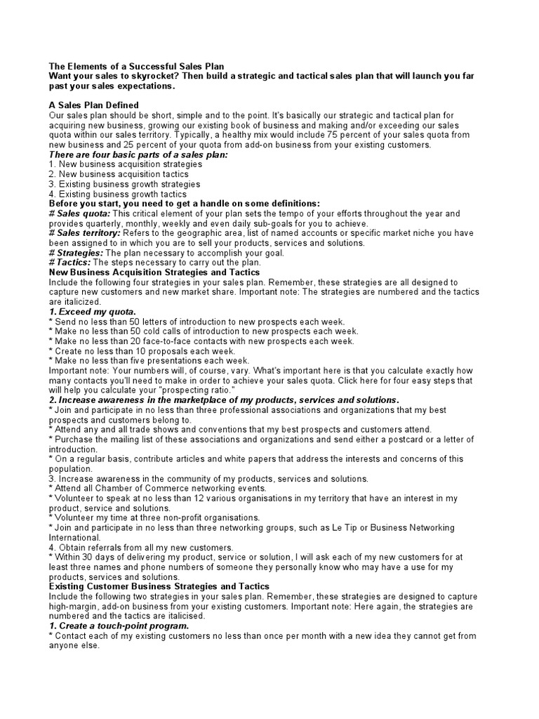 The Elements of A Successful Sales Plan | PDF | Sales | Communication