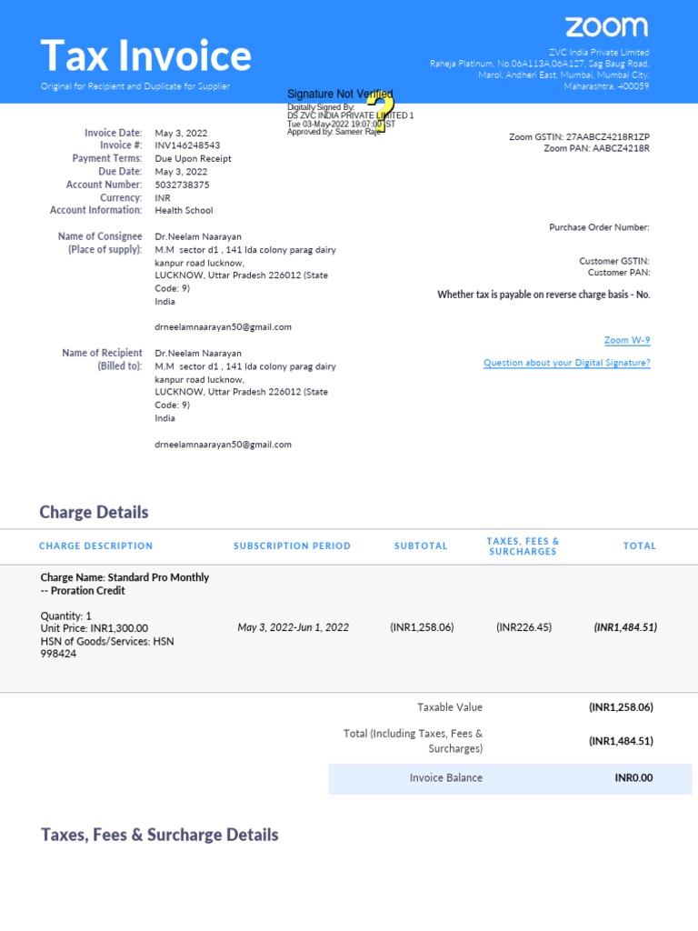 Tax Invoice: Charge Details | Download Free PDF | Fee | Invoice