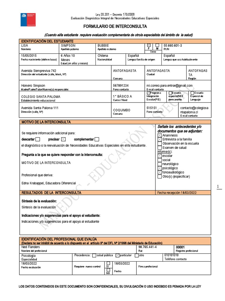 Formulario de Interconsulta EJEMPLO DE DOCUMENTO | PDF