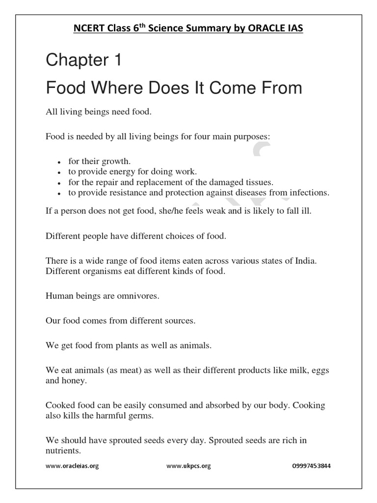 NCERT - Class 6 Science - Summary | PDF | Textiles | Foods
