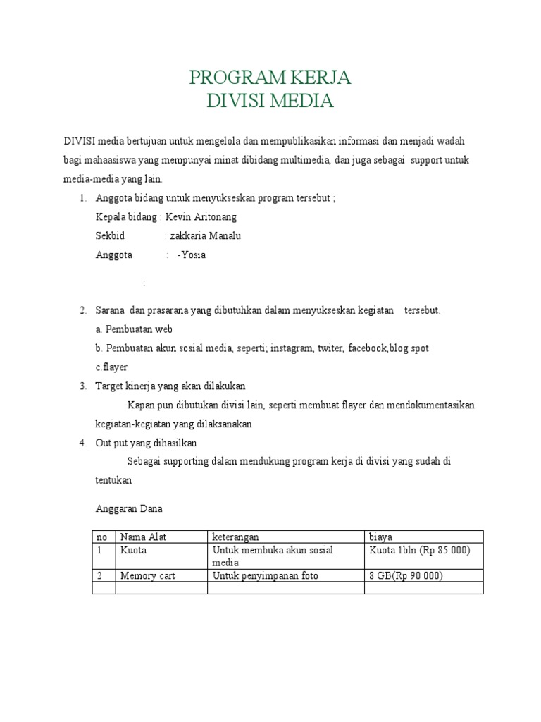 Program Kerja Divisi Media | PDF
