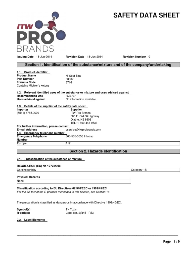 Safety Data Sheet: Section 1. Identification of The Substance/mixture ...