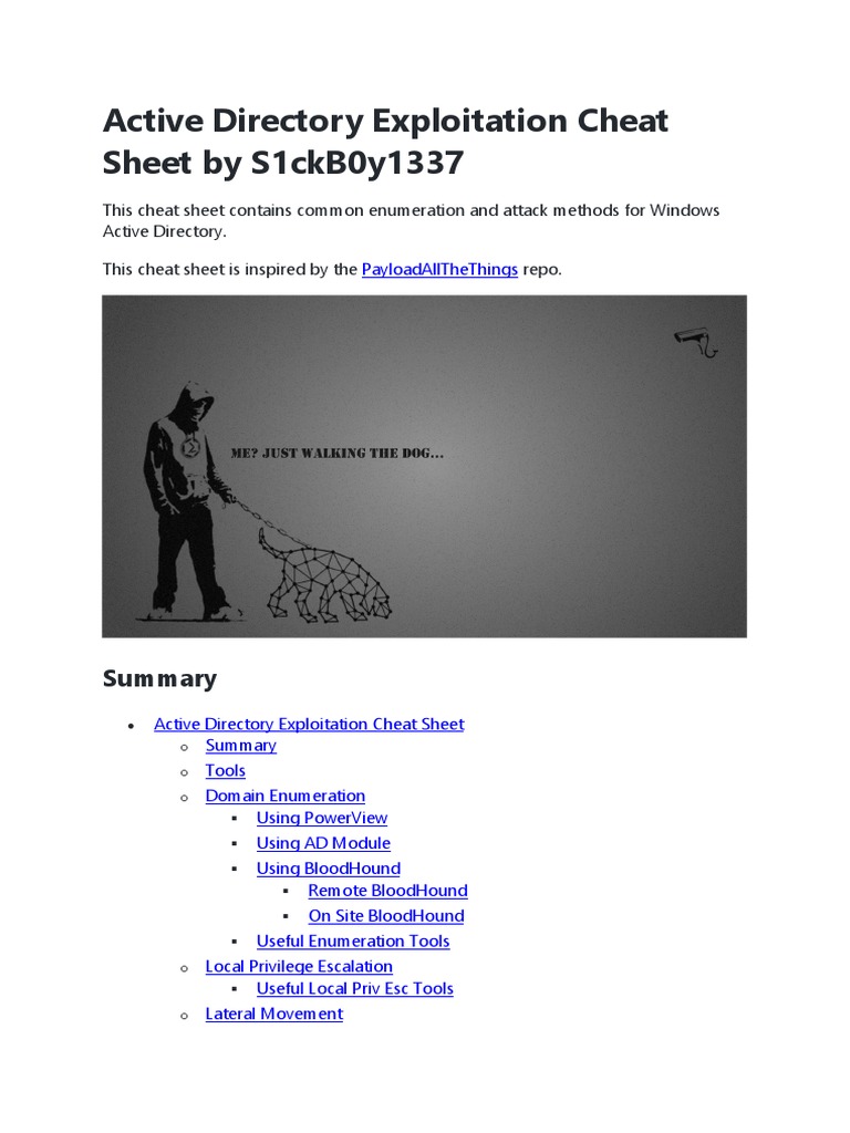 Active Directory Exploitation Cheat Sheet by S1Ckb0Y1337 | PDF | Active Directory | Security