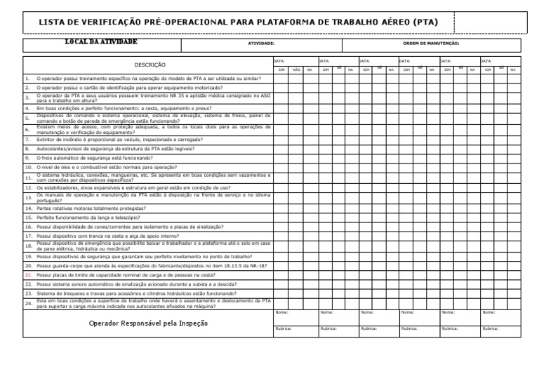 Verificação pré-operacional completa para garantir a segurança da ...