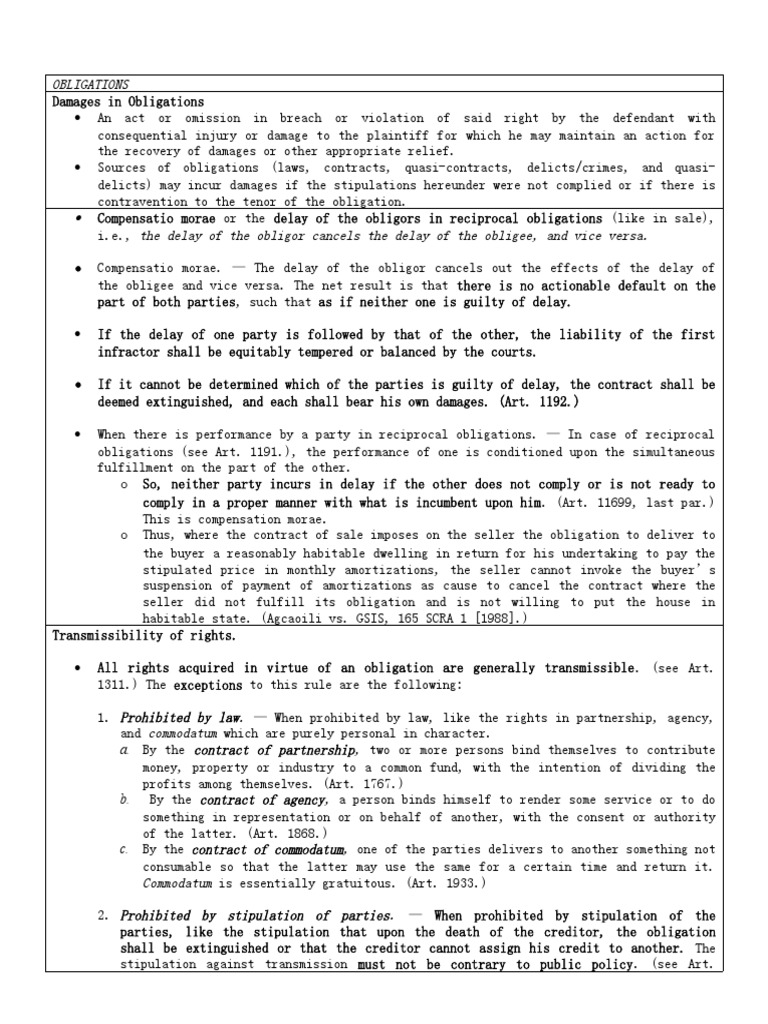 OBLICON FINALS REVIEWER | PDF | Damages | Payments