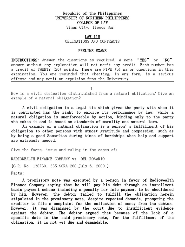 Analysis Of Obligations And Contracts Concepts In Philippine Law Pdf