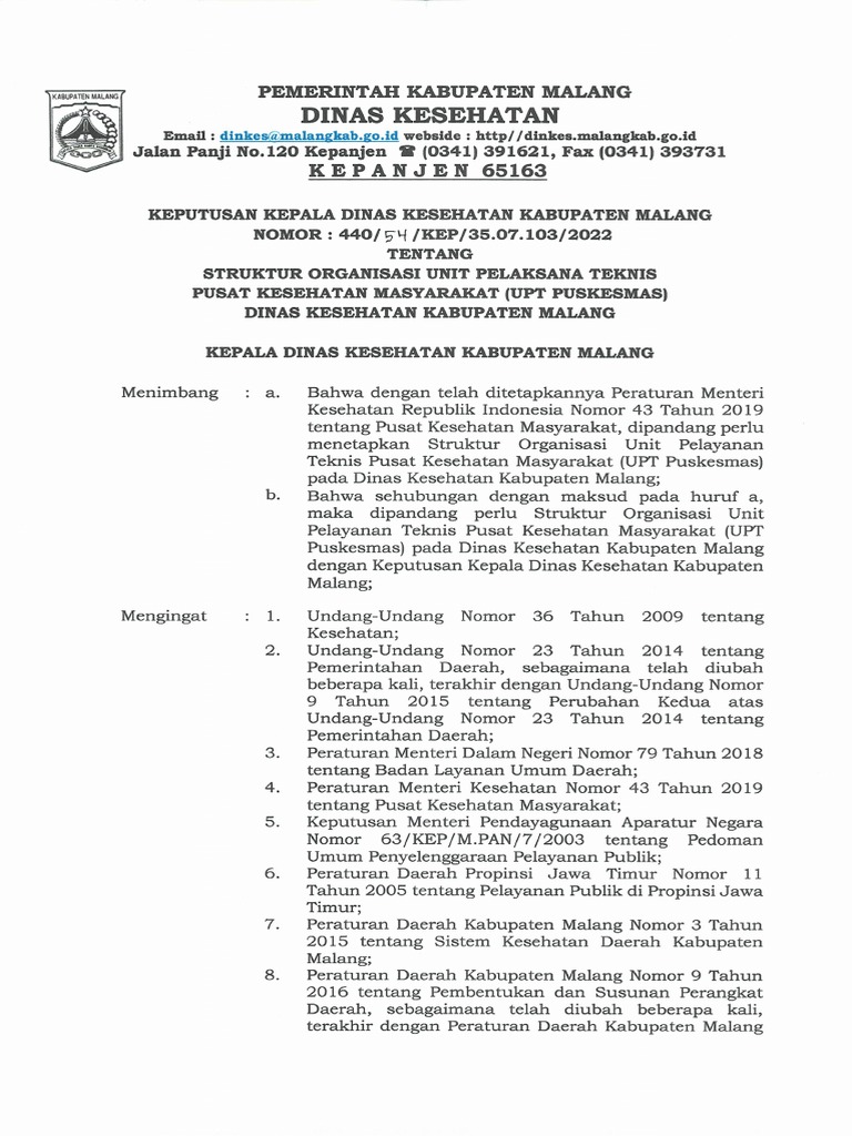 SK Kadis Sotk Puskesmas 2022 | PDF