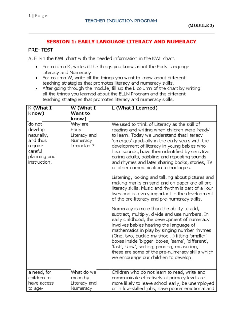 Early Language Literacy and Numeracy Module | PDF | Inclusion ...