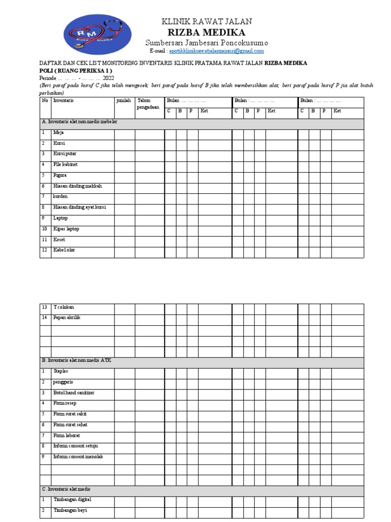 FORM DAFTAR New INVENTARIS DAN PEMELIHARAAN | PDF