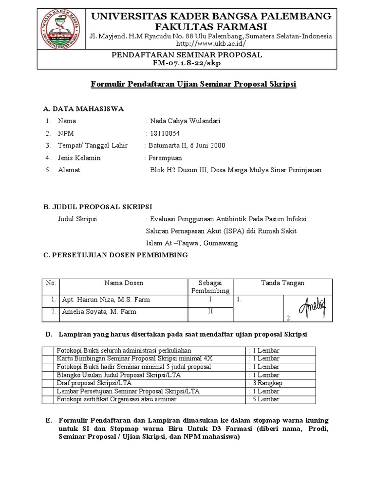 Formulir Pendaftaran Seminar Proposal | PDF