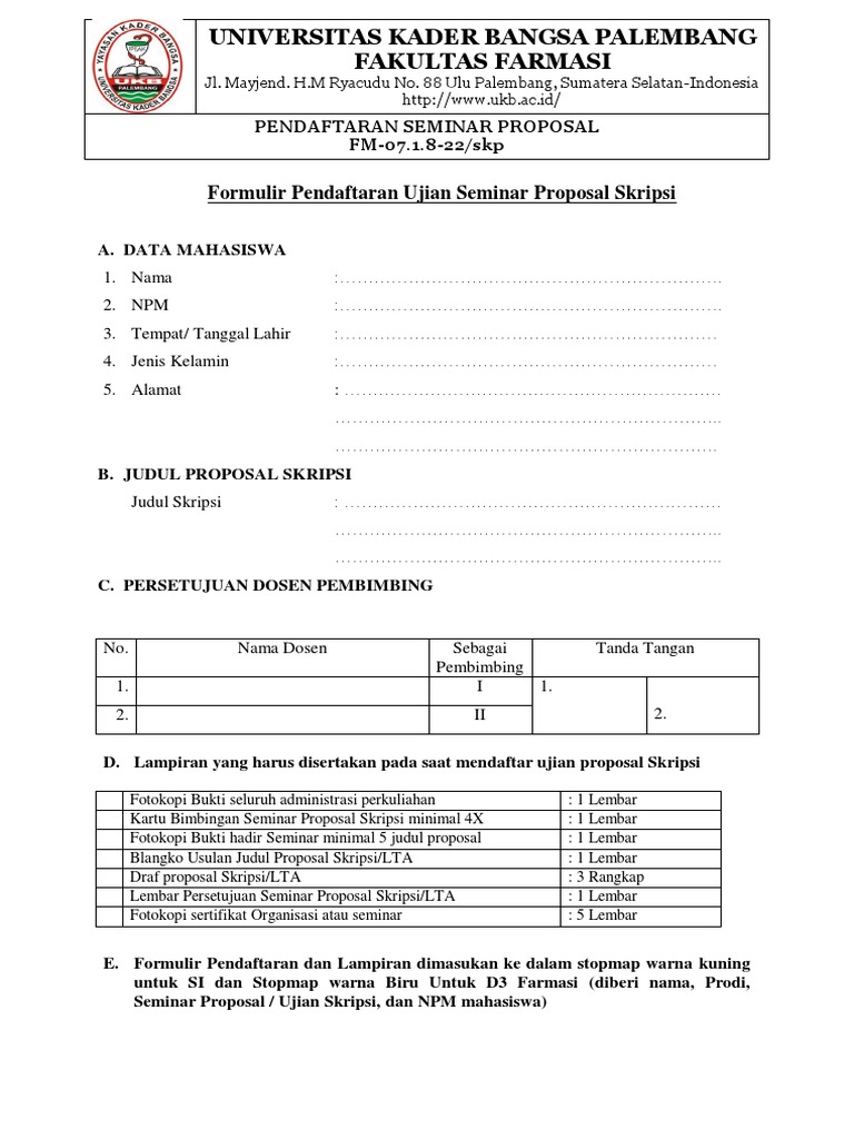 Formulir Pendaftaran Seminar Proposal | PDF
