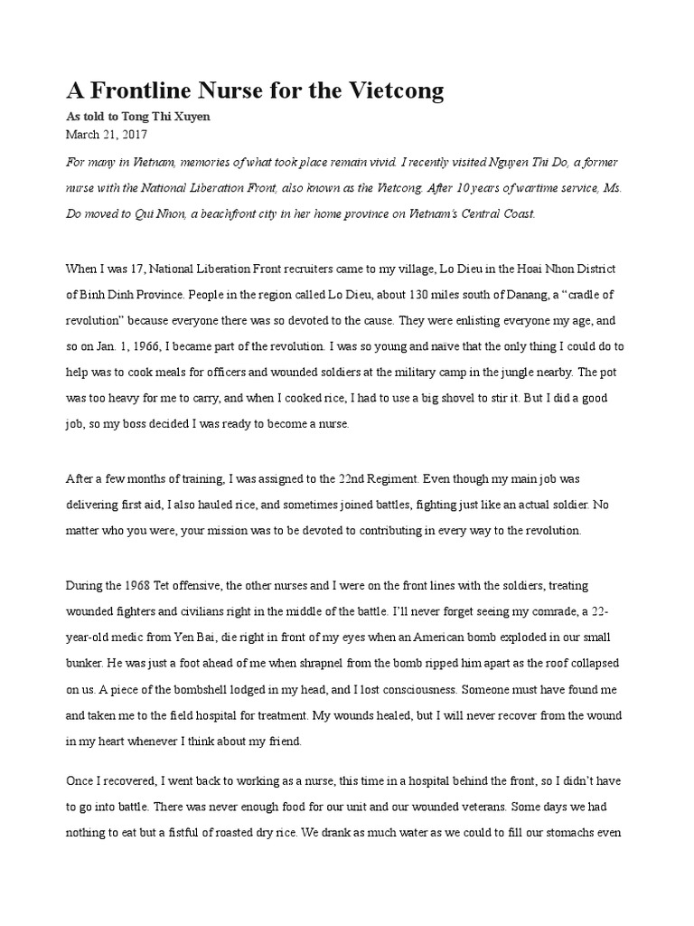 'a Frontline Nurse for the Vietcong' Article | PDF | Viet Cong ...