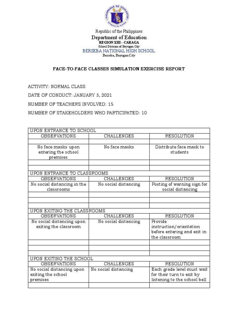 Face-to-Face Class Simulation Report | PDF