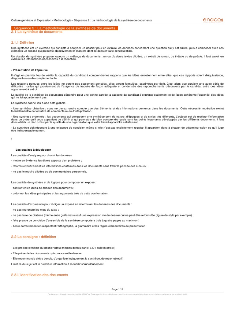 Sequence 2 La Methodologie de La Synthese de Documents | PDF ...