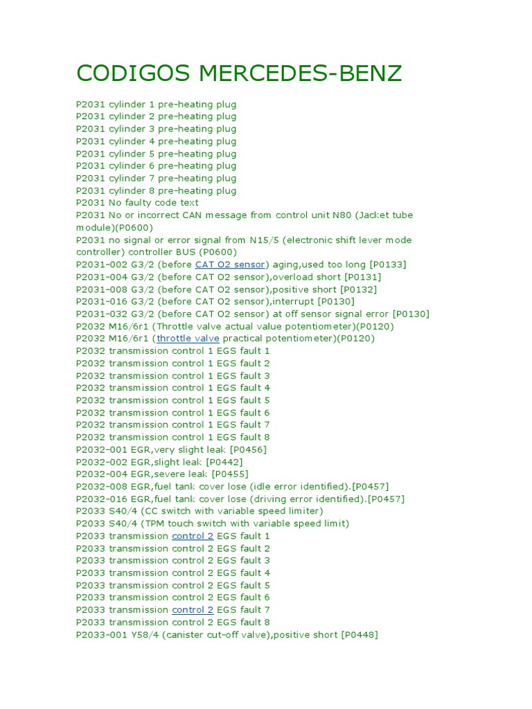 Codigos Mercedes-Benz: CAT O2 Sensor | PDF | Throttle | Clutch