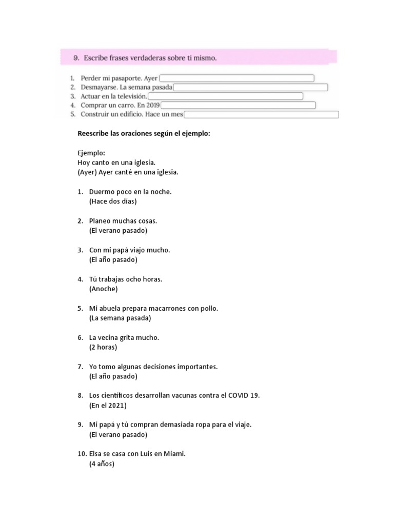 Ejercicios para Practicar El Pretérito Indefinido | PDF