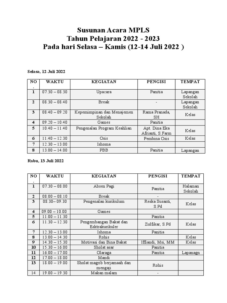 Susunan Acara MPLS Baru | PDF