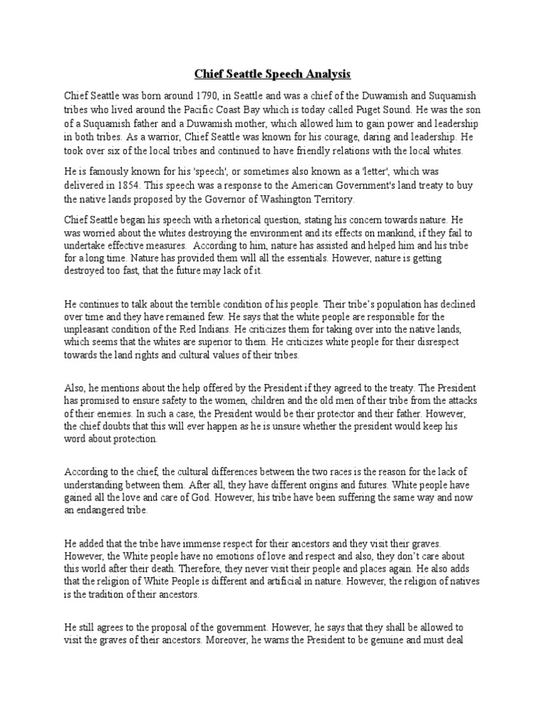 Chief Seattle's 1854 Speech Analysis | PDF | Social Science