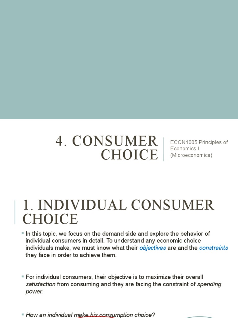 Consumer Choice: ECON1005 Principles of Economics I (Microeconomics ...