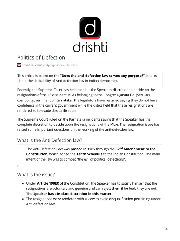 Politics of Defection: What Is The Anti Defection Law? | PDF ...