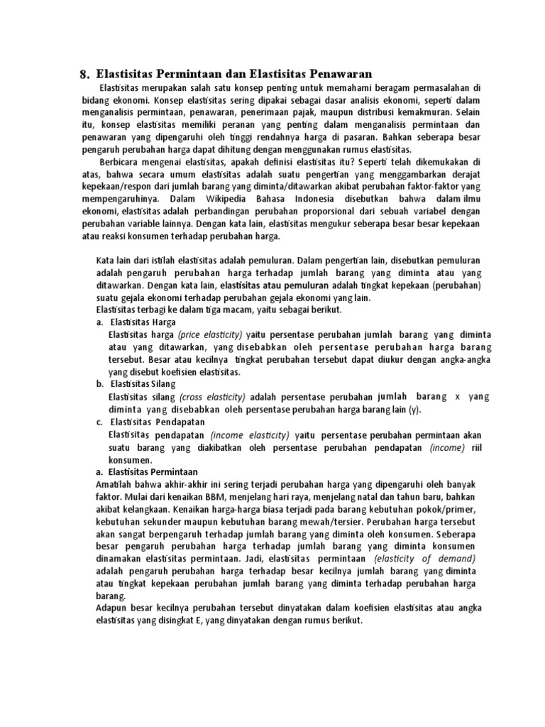Elastisitas Permintaan Dan Elastisitas Penawaran | PDF