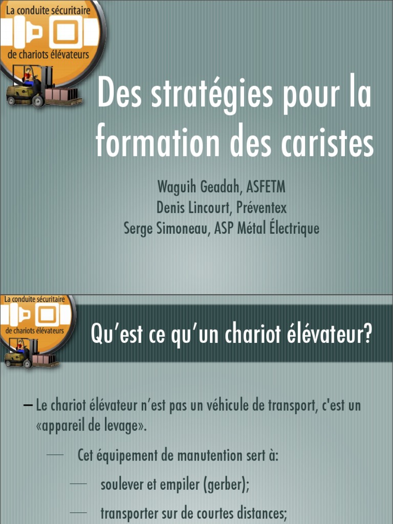 Formation des caristes de chariots élévateurs | PDF | Chariot élévateur ...