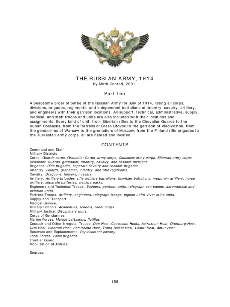 Military Structure of 1914 Russia | PDF | Division (Military) | Brigade