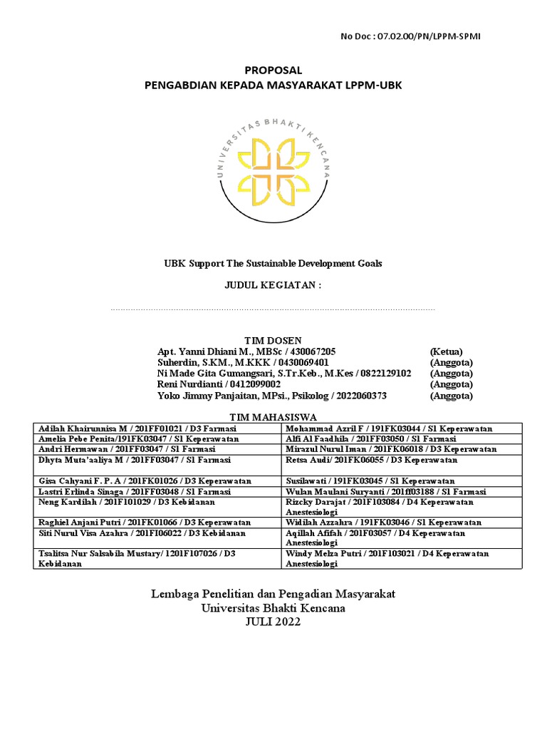 Format Proposal Pengmas KKN Tematik 2022 | PDF