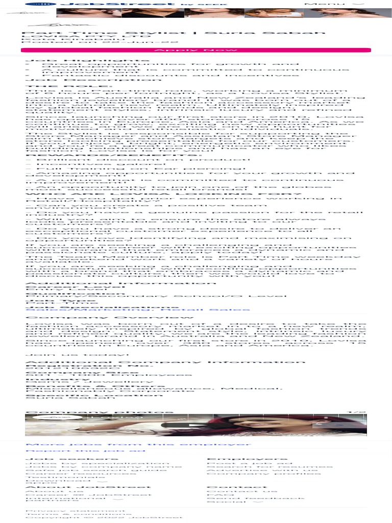 Part Time Stylist - Suria Sabah: Job Highlights | PDF | Fashion | Brand