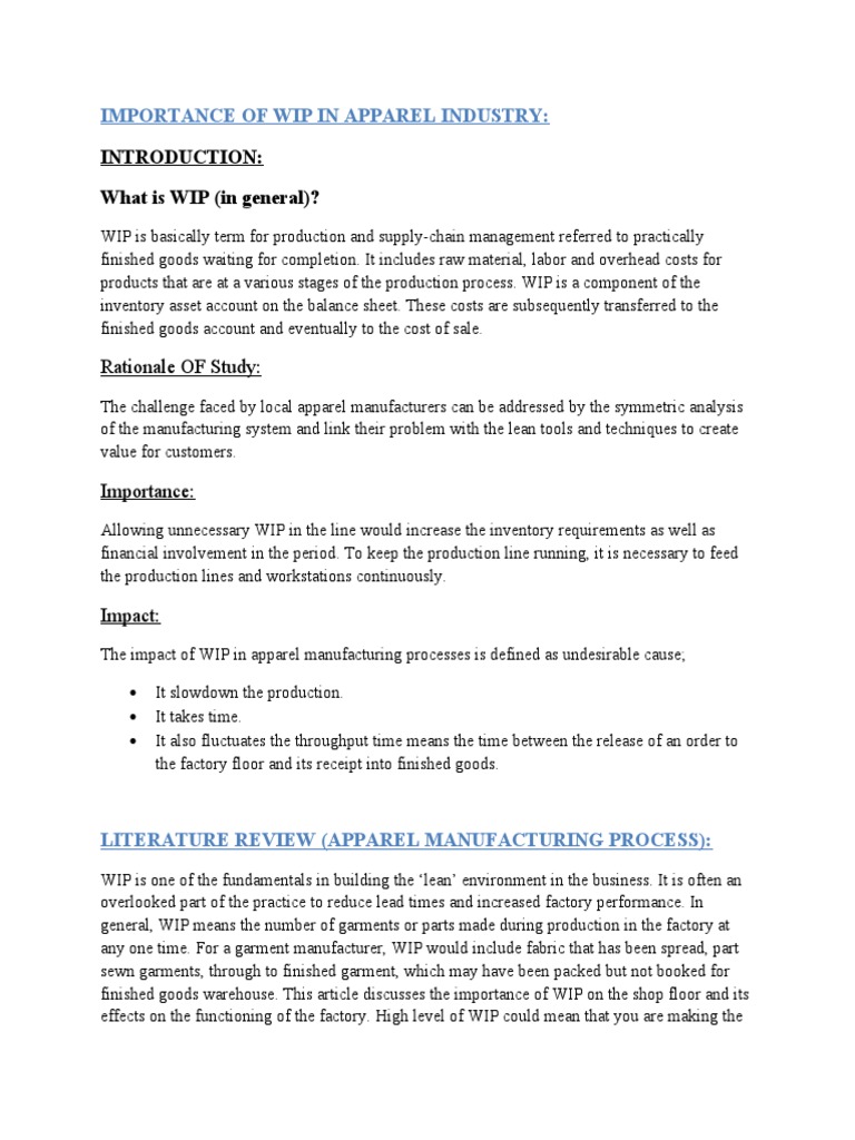 Importance of Reducing WIP in Apparel Industry | PDF | Inventory | Lean ...